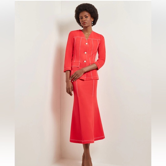 Misook | Skirts | New Misook Contrast Stitch Red Modern Jacket And ...